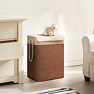 YOUDENOVA Collapsible Laundry Basket with Lid, 80L Clothes-Hamper for Bedroom with Handles, Freestanding Hamper with Lid, Foldable Laundry Hamper for Baby, Towels Blankets Toys Organizer. Brown