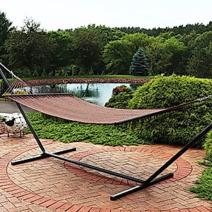 Sunnydaze Polyester Rope Hammock, Large Double Wide Two Person with Spreader Bars - for Outdoor Patio, Yard, and Porch - Mocha