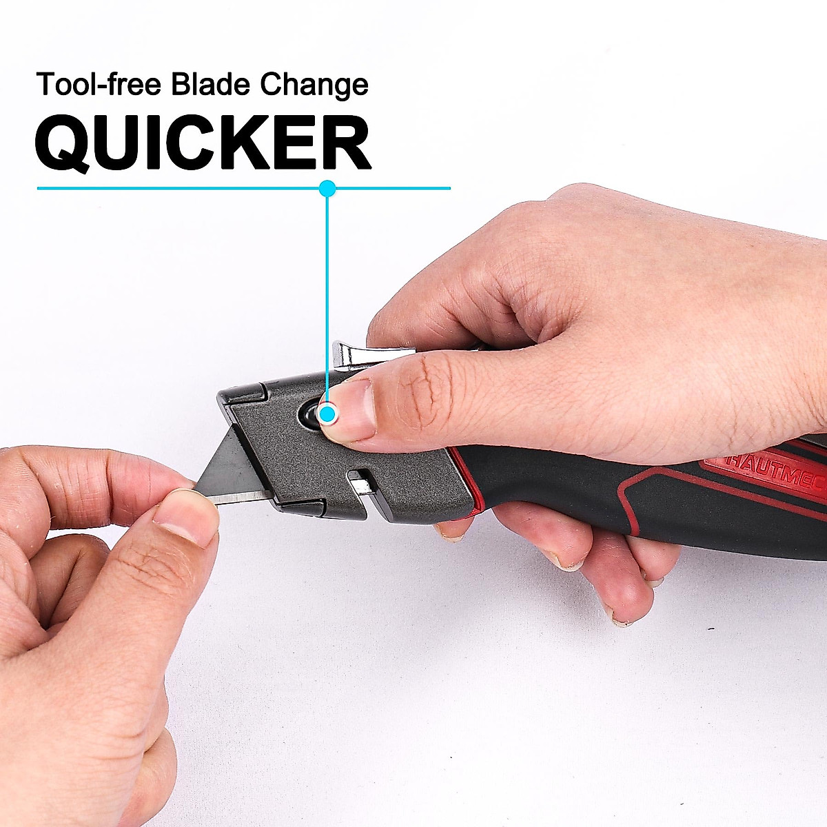 HAUTMEC Heavy Duty Utility Knife With Dual Cutting Mechanism，Safety Auto-Retracting and Precision 3 Position Depth Tough Cutting, Professional Retractable Box Cutter With 3 Black Sk4 Blades, HT0311