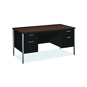 HON Double Pedestal Desk, 60" by 30" by 29-1/2", Mocha/Black