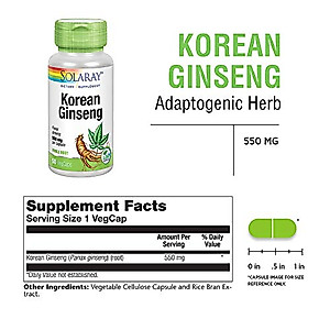 SOLARAY Korean Ginseng 550 mg | Healthy Stress, Energy & Physical Endurance Support | 50 VegCaps