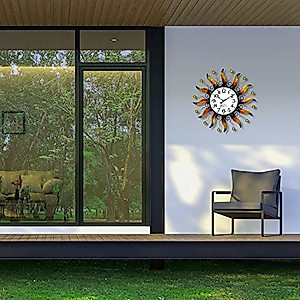 HOBYLUBY 13'' Sun Outdoor Clock, Metal Outdoor Wall Clock Silent Non-Ticking for Patio, Kitchen, Living Room