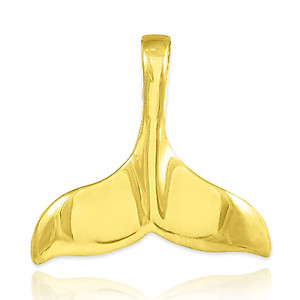 Solid 10K Yellow Gold Whale Tail Pendant or Charm (9/10" Long)
