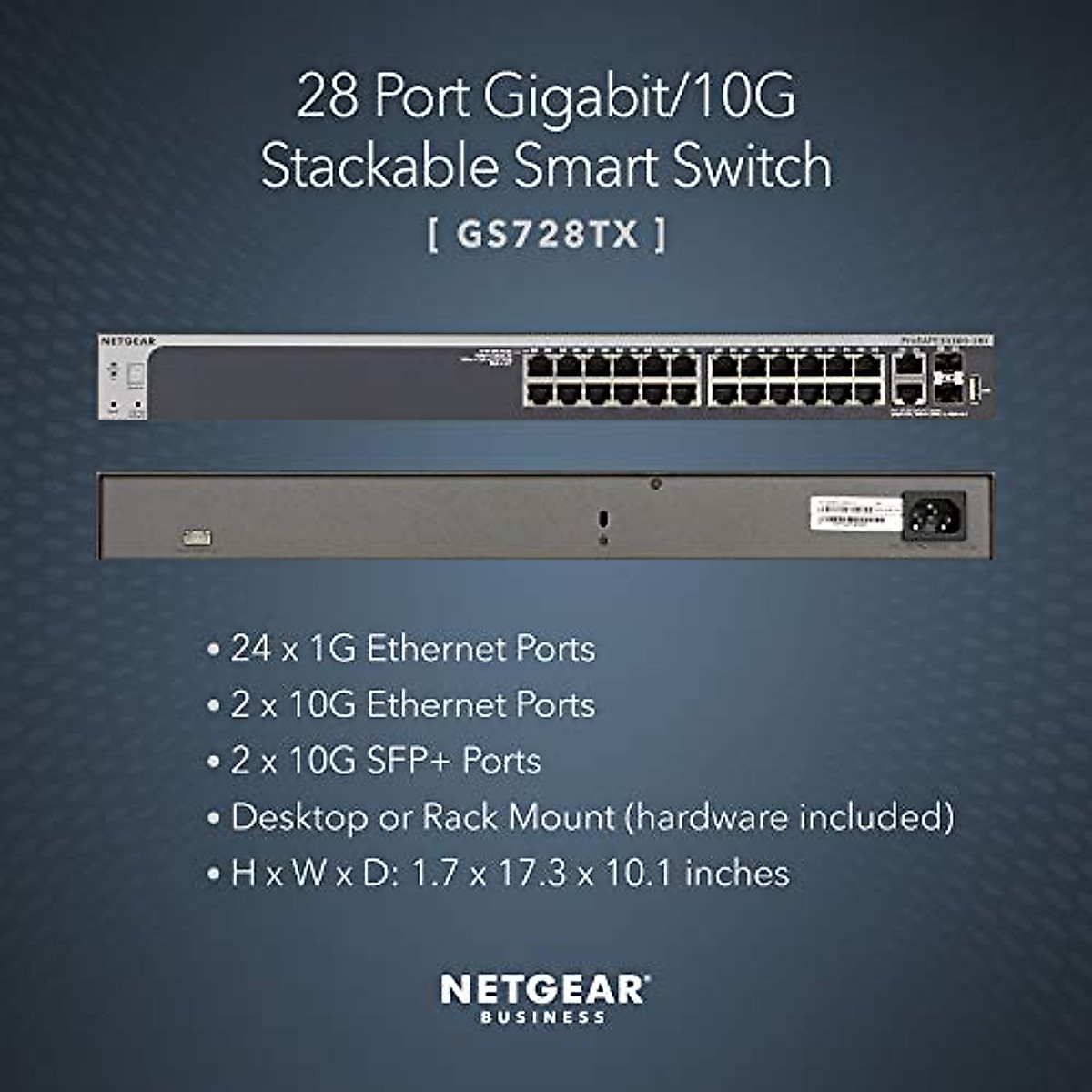 Netgear ProSAFE S3300-28X/28-Port Gigabit Stackable Smart Switch (GS728TX-100...