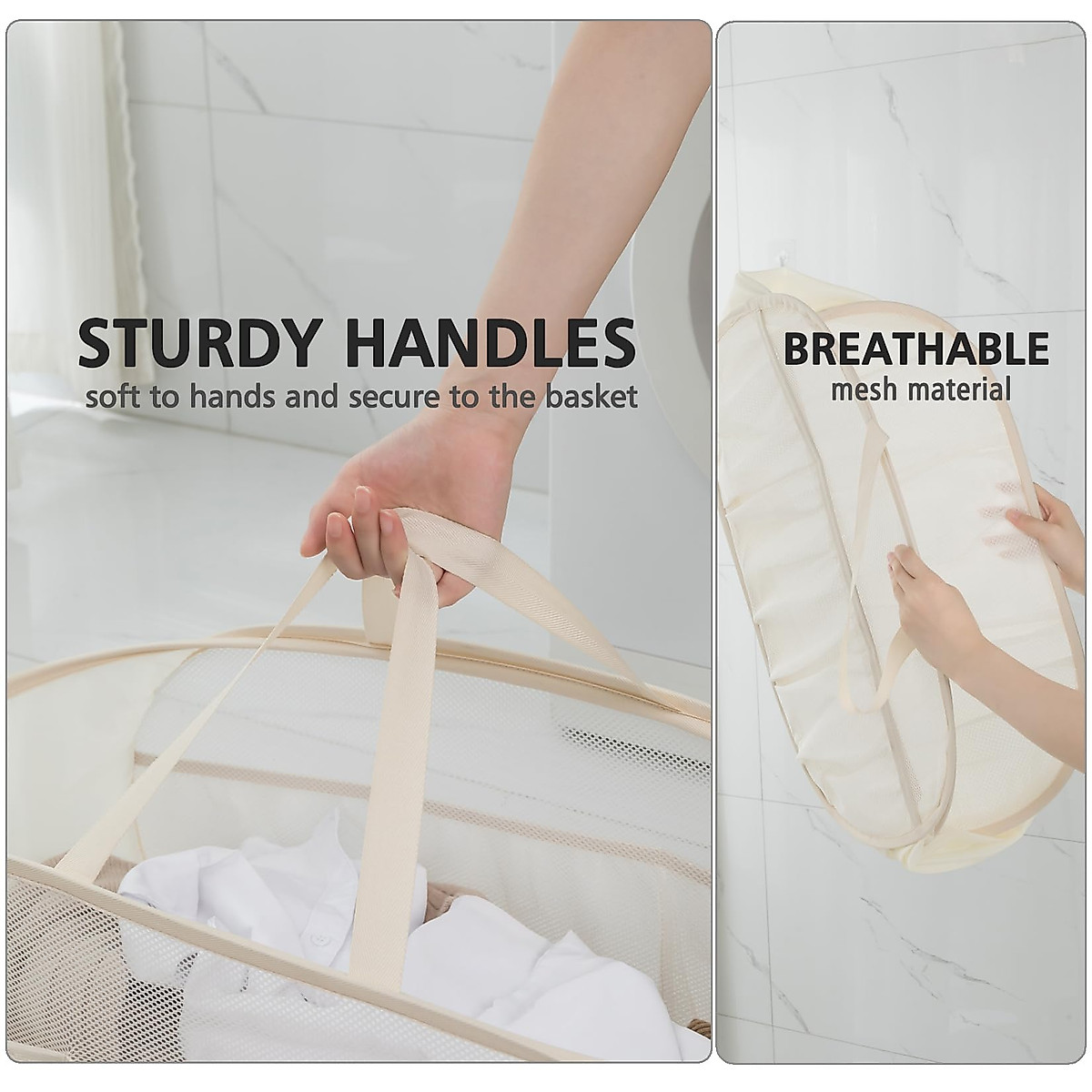 Pop Up Laundry Hamper,Collapsible Horizontal Baskets with Multiple Pockets & Handle,Foldable Sturdy mesh for Laundry Room,Bathroom,Kids Room,College Dorm or Travel (Multiple Pockets Grey)