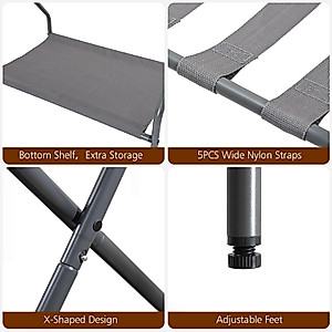 AMHANCIBLE Luggage Rack, Set of 2, Foldable Suitcase Stands for Guest Room, Metal Luggage Holder with Storage Shelf for Bedroom, Hotel, Easy Assemble, HLR02GY