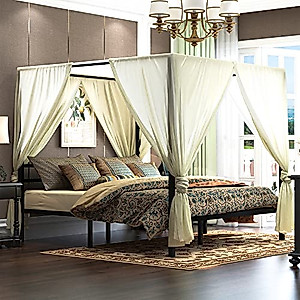 YITAHOME Black Metal 4 Poster Canopy Bed Frame with Headboard, Mattress Foundation with Wooden Slats and Steel Structure, No Box Spring Needed, Modern Adult Heavy Duty Iron Canopy Bed (King)