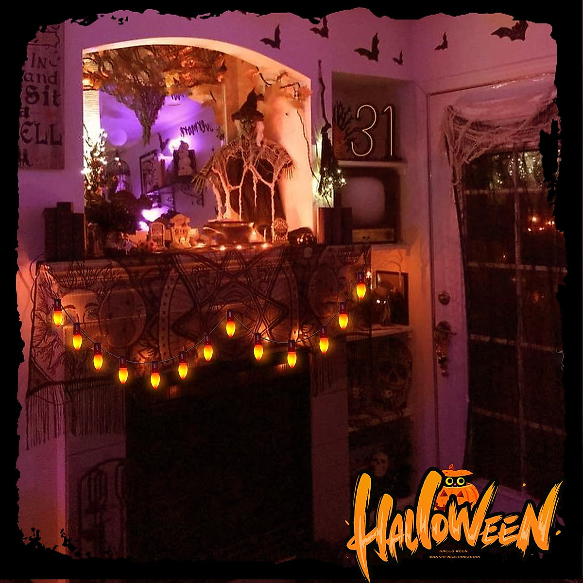 C7 LED Night Light Bulbs, Halloween LED Orange Replacement Bulbs for Outdoor String Lights & Window Candles Chandeliers, E12 Candelabra Base, 0.6 Watt Equivalent to 7 Watt Incandescent Bulb, 25 Pack