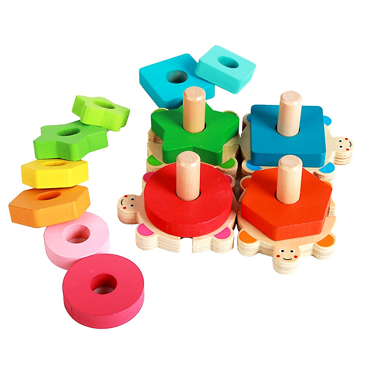 MUBEN Wooden Stacking Toys for Toddler 2 3 4 Year Old, Shape Sorter Montessori Educational Puzzle Blocks Toys, Best Gifts for Girls Boys Early Preschool Learning