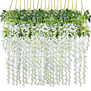 DearHouse 12Pack 3.6 Feet/Piece Artificial Wisteria Vine Garland Hanging Wisteria Garland Silk Flowers String for Home Party Garden Wedding Decor (White)