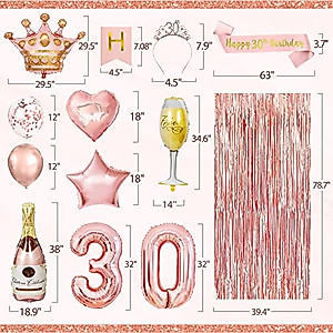 30th Birthday Decorations for Women, Rose Gold 30 Birthday Decorations for Her, Including Happy Birthday Sash, Crown, Banner, Foil Backdrops, Rosegold Balloons for 30th Birthday Party Supplies