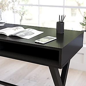 Merrick Lane Davisburg 42" Home Office Writing Desk with Open Front Storage Compartments in Black