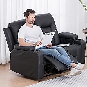 COMHOMA Leather Recliner Modern Loveseat Sofa, 2 Leather Recliner Chair,Modern Small Sofa Couch,2 Seater PU Loveseat,Modern Couches for Living Room with Drink Holders Living Room Chair Loveseat Sofa