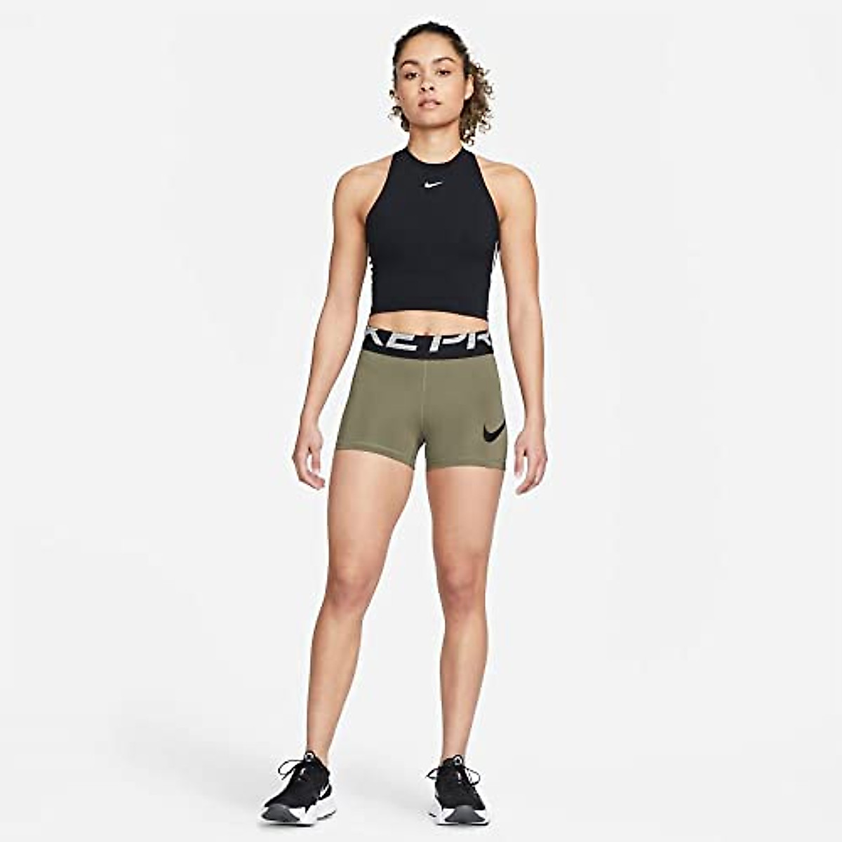 Nike Women's Pro Dri-Fit 3" Graphic Training Shorts (as1, Alpha, m, Regular, Regular, Medium Olive/Black/Black)