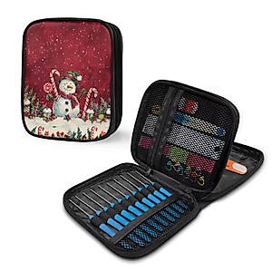 Goronwyfloyd Red Xmas Snowman and Cane Crochet Storage Cover Travel Crochet Storage Bag Organizer Zipper Bags with 3 Mesh Pockets Sturdy and Dustproof Christmas Decor