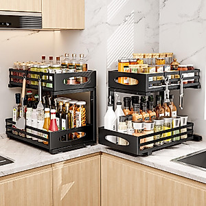 mixeshop Under Sink Organizer, 2 Pack Pull Out Cabinet Organizers, Slide Sink Steel Shelf Cabinet Storage Shelves, Under Sink Storage for Kitchen Bathroom Cabinet, Black