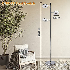 DINGLILIGHTING DLLT Modern 3-Light LED Floor Lamp, Indoor Standing Light with Adjustable Head, Contemporary Tall Pole Tree Corner Lamp, Craft Spotlight Lamps for Living Room, Bedroom, Office, Silver