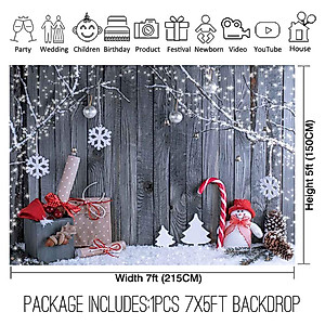 7x5ft Fabric Christmas Photography Backdrop Winter Snowman Santa Gift Wood Background Xmas Eve Holiday Party Supplies Cake Table Banner Home Decoration Portraits Photo Booth Studio Prop