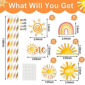 Perkoop 60 Sets First Trip Around the Sun Birthday Party Paper Straws Sun Themed Stripes Straws Rainbow Drinking Straws for Sun 1st Birthday Theme Party Baby Shower Favors Decorations