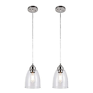 GRUENLICH Pendant Lighting Fixture for Kitchen and Dining Room, Hanging Ceiling Lighting Fixture, E26 Medium Base, Metal Construction with Clear Glass, Bulb not Included, 2-Pack, Nickel Finish