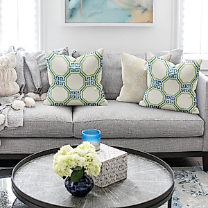 SMF Chinoiserie Pillow Covers 18x18 Set of 2,Greek Key Green Pillow Cover Abstract Stripes Linen Throw Pillow Cover Outdoor Pillows Cases Suitable for Couch Pillows Living Room Bedroom