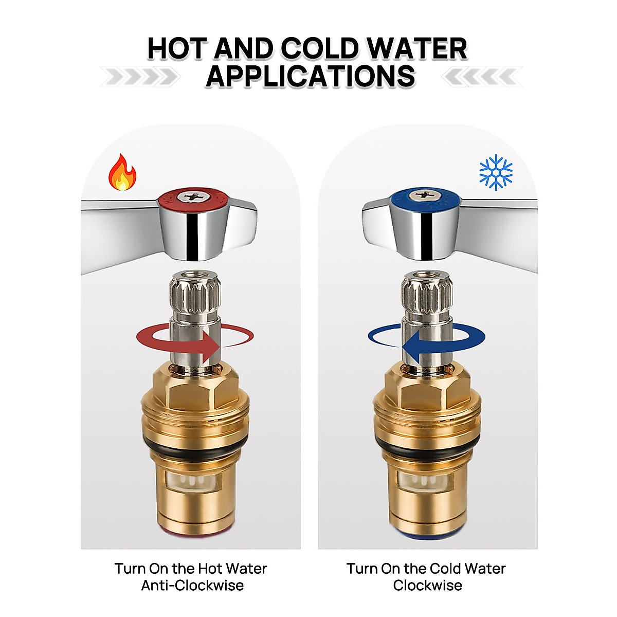 Phivan Brass Handle Stem Assembly Ceramic Faucet Valve Cartridge 20 Teeth Commercial Faucet Parts for Most Commercial Kitchen Sink Faucet, Compatible with Cold Widespread Cartridge Replacement