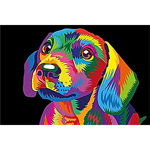 Elftoyer Paint by Numbers for Kids & Adults & Beginner , DIY Canvas Painting Gift Kits for Home Decoration - Colorful Dog 16 x 20 inch (Without Framed)
