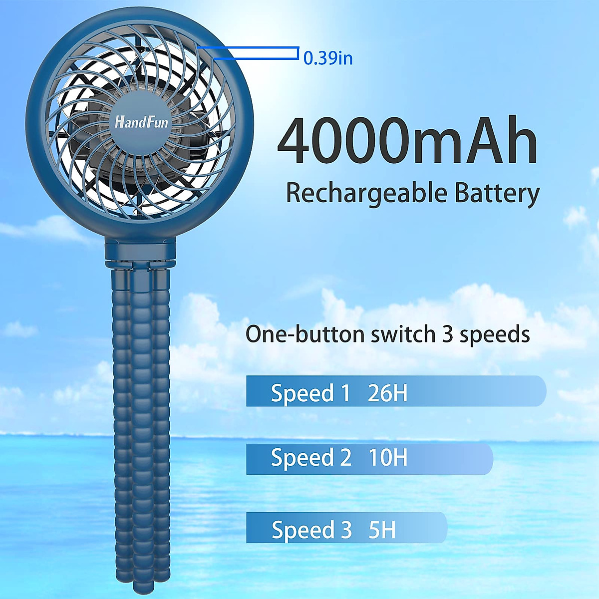 HandFun [2023 Upgraded] Stroller Fan, 5-26 Hours Long Last Stroller Fan Flexible Tripod Clip on for Baby, 360°Rotation Portable Rechargeable Fan for Car Seat Crib Bike Treadmill Peloton (Blue)