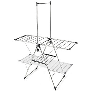 Giantex Clothes Drying Rack, Stainless Steel Foldable Laundry Drying Rack with with 6-Level Adjustable Height, High Hanger Design, Side Clips, Space Saving Collapsible Laundry Drying Rack