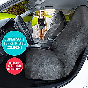SG Edge Terry Cloth Sweat Towel Seat Cover; Carseat Towel Protector; Great for Gym Workout; Waterproof; Universal Fit for Car SUV Van Truck; EZ fit; Non Slip Grip; Machine Washable; 2pc Grey