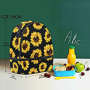 Naanle Professional Lunch Box Double Deck Tote Classic Sunflower Outdoor Picnic Cooler Bag Insulated Lunch Bag with adjustable shoulder strap for Women, Men