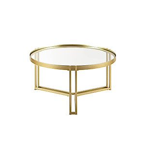 Walker Edison Taylee Contemporary Metal and Glass Coffee Table, 33 Inch, Gold