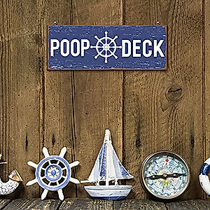 POOP DECK Sign Nautical Nursery Wall Decor Rustic Beach Bathroom Wood Sign Nautical Boat Decor Ocean Coastal Theme Decorations for Home Hanging Wood Sign for Ocean Bathroom and Nursery 15.7 x 5.9 Inch