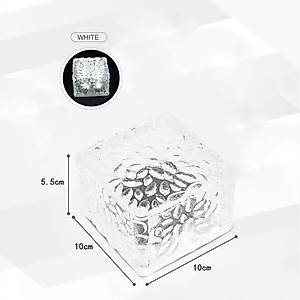 Blingbin Solar Led Ice Brick Lamp, Ice Square Cube Glass Light Solar-Powered Intelligent Light Control Waterproof Ice Block Floor Lawn Light for Garden Corridor Pathway Patio, Transparent