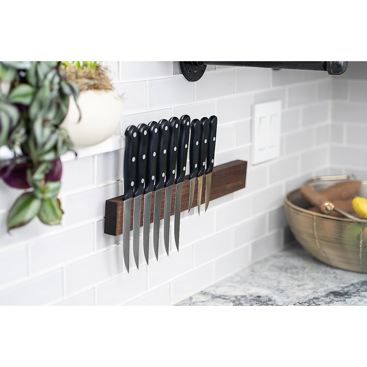 (Set of 2) Walnut Magnetic knife holder for wall 18inch /knife magnetic strip for knives.Magnet knife holder- magnetic knife holder with magnetic strip.Kitchen magnetic knife rack-magnetic tool holder