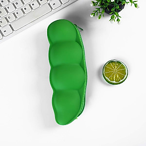 2-Pack Silicone Pencil Holder, Cute Zipper Case Makeup Bag Organizer Stationery Purse Wallet Cosmetic Brush Bags (Pineapple+Pea)