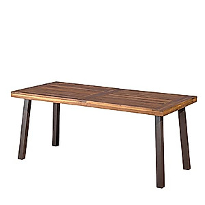 Christopher Knight Home Della Acacia Wood Dining Table, Natural Stained with Rustic Metal & Carlisle Outdoor Acacia Wood and Rustic Metal Bench, Sandblast Finish/Rustic Metal