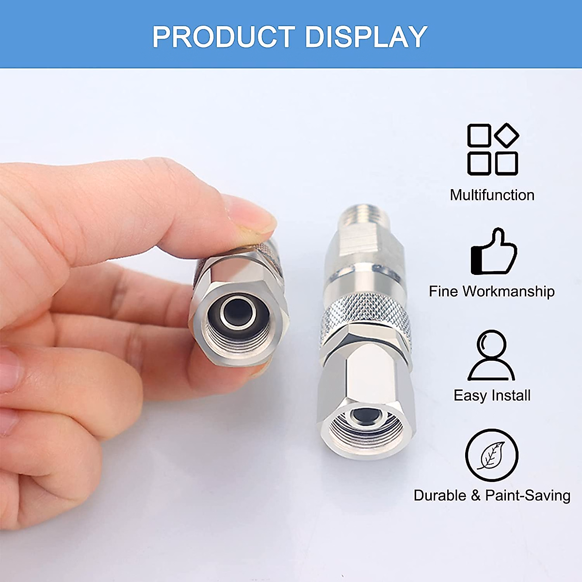 Airless Spray Gun Swivel Joint 1/4-Inch 360 Degrees Rotate Stainless Steel High Pressure Spray Gun Hose Swivel Joint Connector Compatible with Graco Paint Sprayers Hose