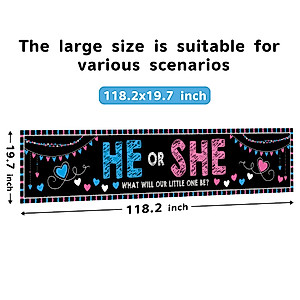ANATANOWOR Baby Gender Reveal Decorations Banner (118.2x19.7 inch) , He or She Gender Reveal Party Supplies