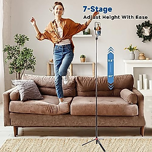 60" Phone Tripod, Selfie Stick Tripod with Remote Extendable All-in-1 Travel Light Phone Tripod Stand, Portable Camera Tripod Compatible with iPhone Android Camera GoPro