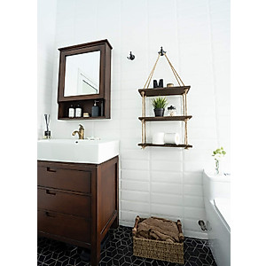 Mkono Hanging Shelves 3 Tier Rustic Wood Floating Wall Shelves Photo Plant Display Hanging Storage Shelf Home Decor for College Dorm Room Decor Bathroom Living Room Bedroom Apartment