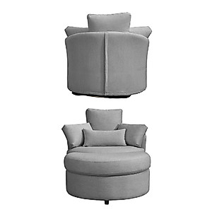 BALUS Modern Swivel Accent Barrel Sofa Chair, with Half Moon Storage Ottoman, Linen Fabric Leisure Round Chair,Sofa Lounge Chair with 3 Throw Pillow for Living Room Hotel/Club (Light Grey)