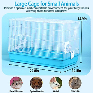 kathson Hamster Cages and Habitats Large Gerbil Cage with Accessories Hut Exercise Wheel Water Bottle Bowl Bathtub Small Animal Basic Cage for Syrian Hamster，3- Levels，22" L x 12.5" W x 14" H，Blue