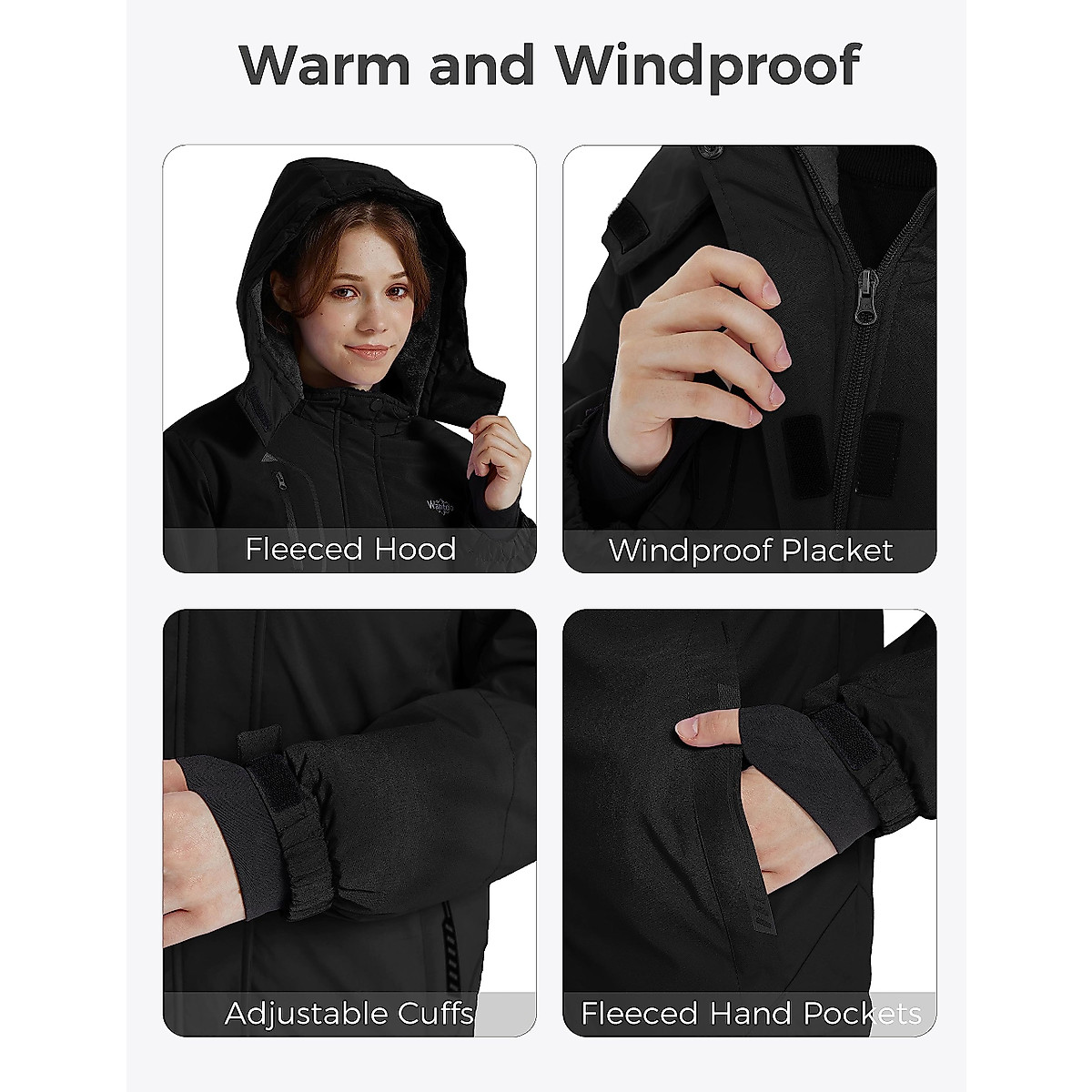 wantdo Girls' Water Resistant Ski Jacket Fleece Winter Snowbaording Coat Charcoal 10-12