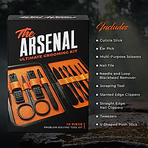 Ultimate Men's Grooming Kit, 10-Piece Set - The Arsenal Gift Set by Wild Willies, Multi-Purpose Manicure, Pedicure & Facial Tools Include Nail Clippers, Scissors, Tweezers & Blackhead Remover