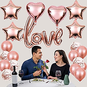 Valentines Day Decorations, 40 Inch Rose Gold Love Balloons Kit – Pack of 20 | Rose Gold Valentines-Day Party Supplies, Heart Shaped and Latex Balloon kit | Wedding, Bridal Shower Decorations