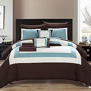 Chic Home 10-Piece Bed in a Bag Comforter Set, Brushed Microfiber,Shams, Decorative Pillows and Sheet Set Included, Queen, Brown