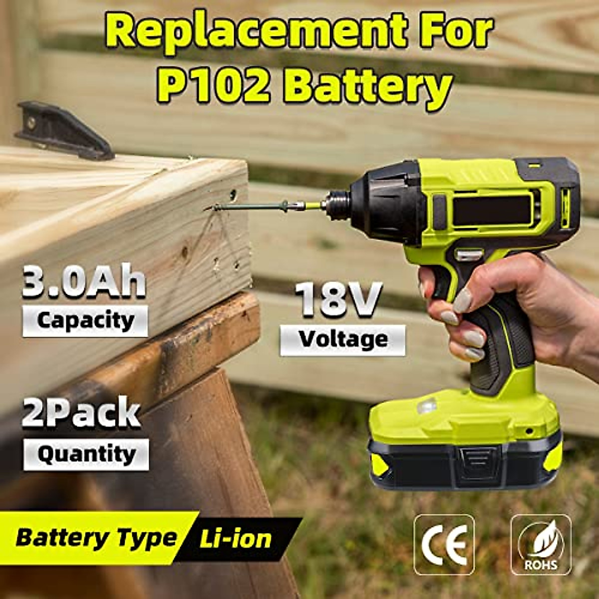 Masione 2Pack 3.0Ah P102 Battery Lithium Replacement for Ryobi 18v Battery P108 P102 P103 P104 P105 P107 P109