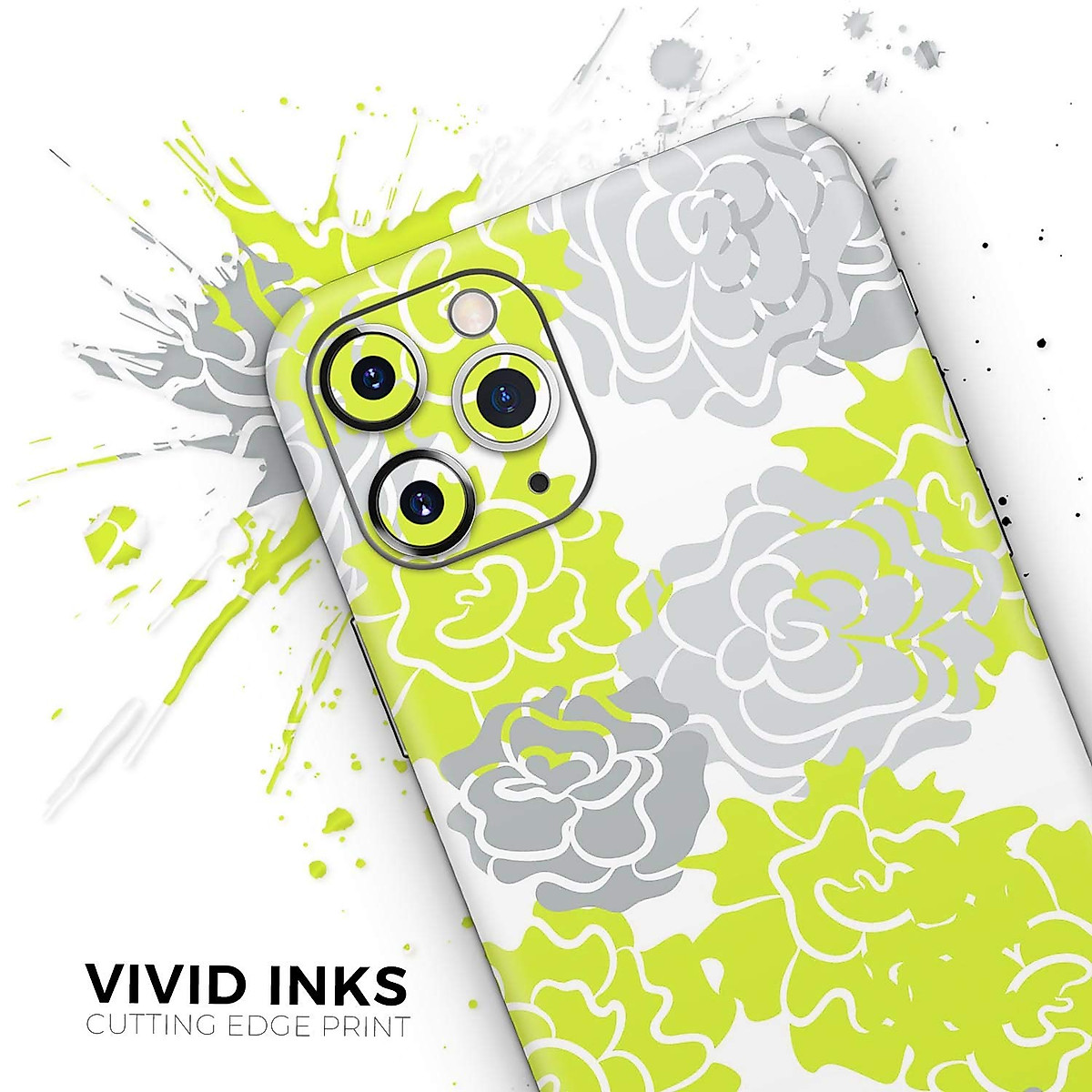 Design Skinz Gray and Lime Green Cartoon Roses - DesignSkinz Protective Vinyl Decal Wrap Skin Cover Compatible with The Apple iPhone 12 Pro (Full-Body, Screen Trim & Back Glass Skin)