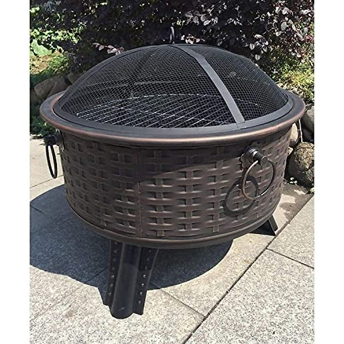 LEAYAN Garden Fire Pit Grill Bowl Grill Barbecue Rack Outdoor Fire Pit, Wood Burning Fire Pit with Spark Screen, Steel Fire Pit, Fire Pits for Outside, Bonfire, Party, BBQ, Patio & Garden, Black